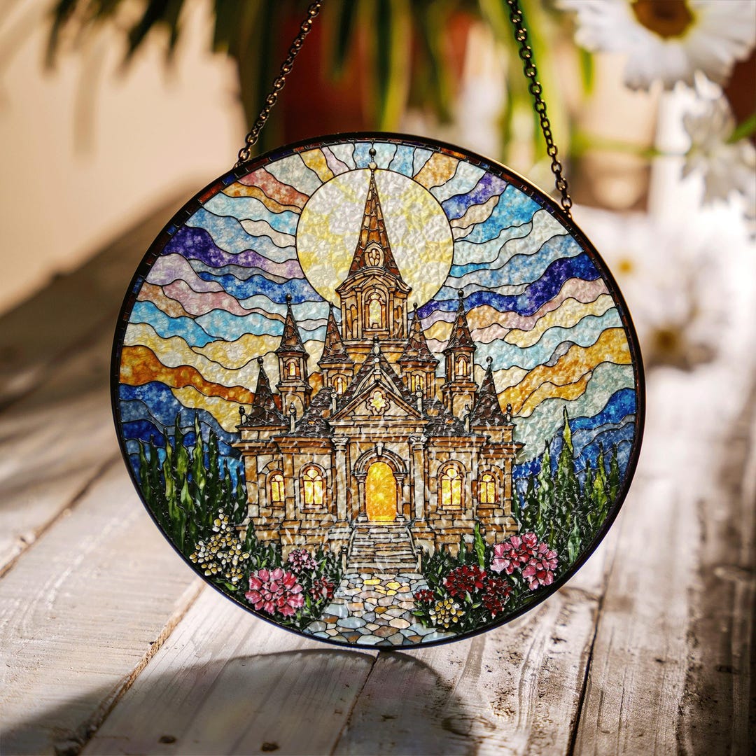 Stained Glass Temple Suncatcher Window Hanging Gift for Mom Wedding ...