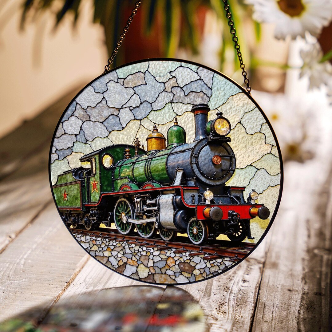 Vintage Train Suncatcher Stained Glass Window Decor Gift for Train ...