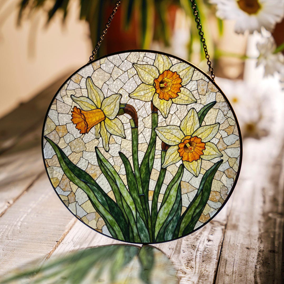Daffodil Stained Glass Suncatcher Spring Window Decor Gift for Mom - Etsy