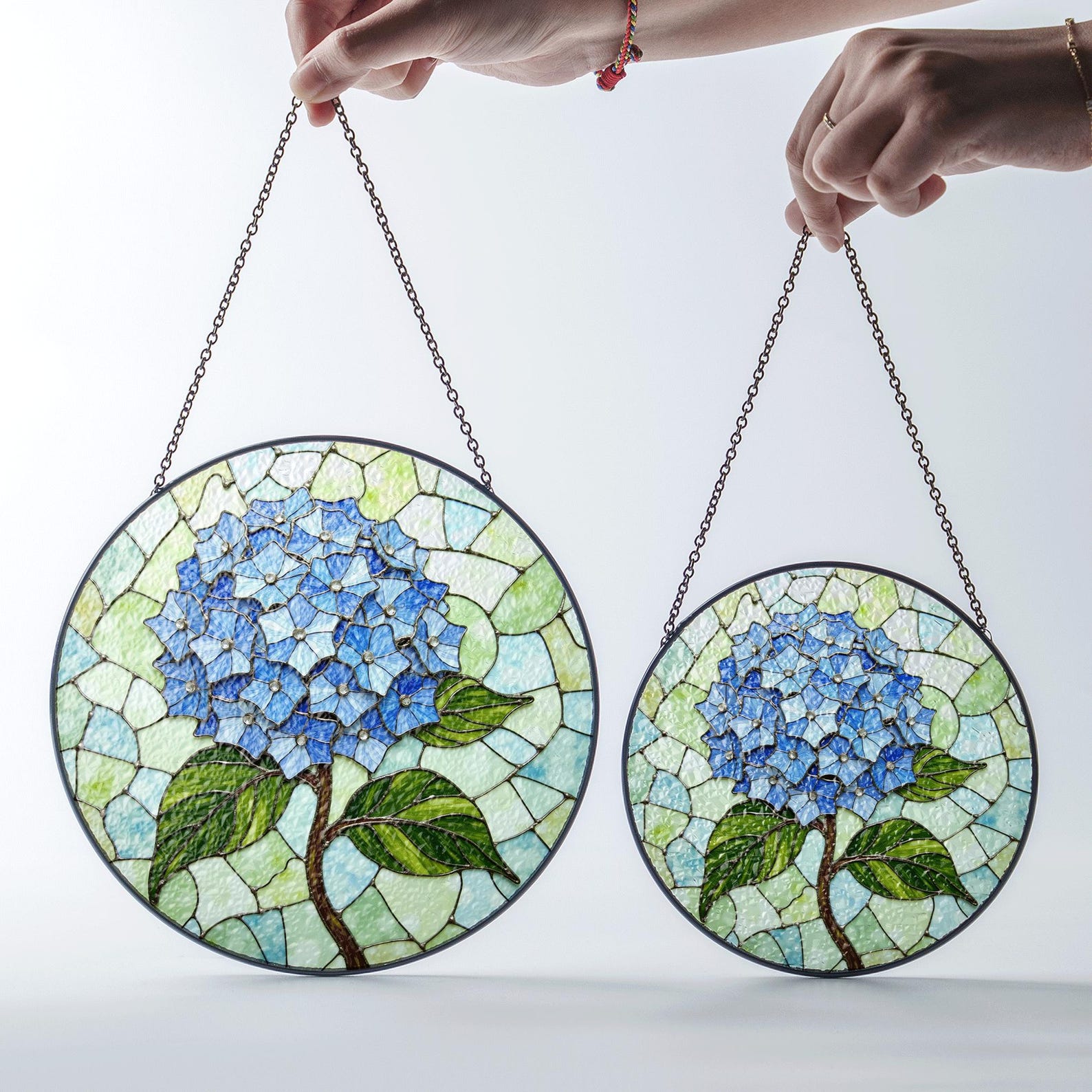 Blue Hydrangea Flower Stained Glass Suncatcher Floral Window Hanging ...