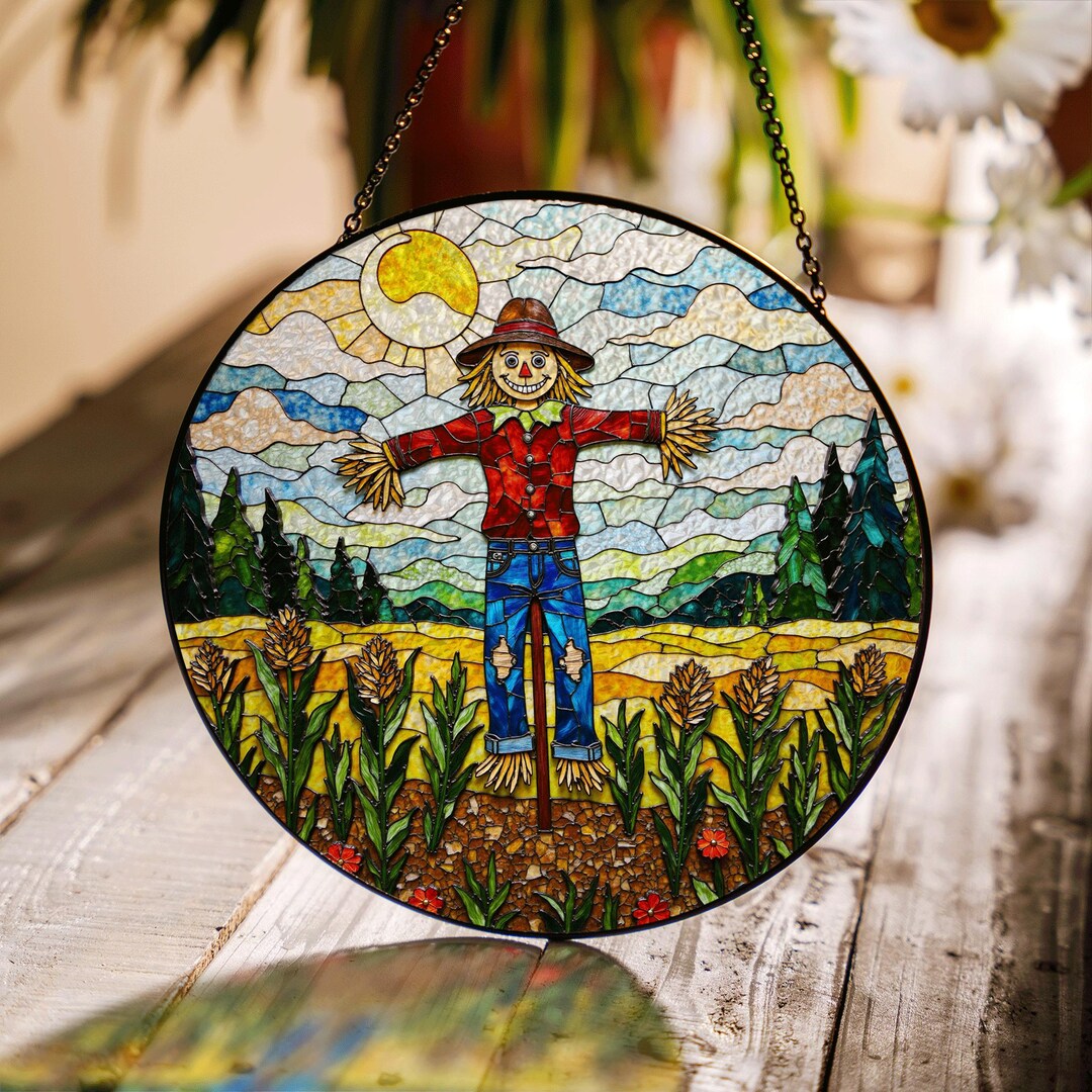 Suncatcher Stained Glass Scarecrow Fall Harvest Decor Gift for Mom ...