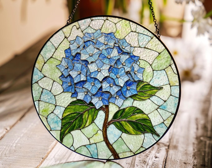 Hydrangea Flower/stained Glass/suncatcher - Etsy