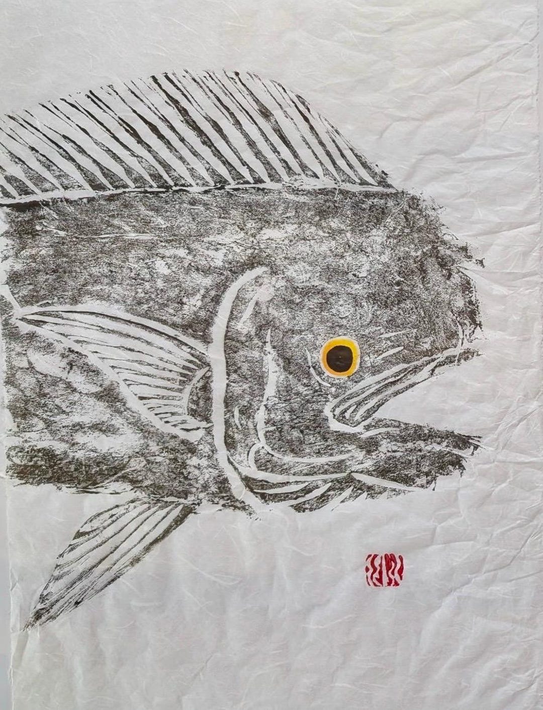 Dolphin Bull Mahi Gyotaku Style Original Print Head Mount Right Facing ...