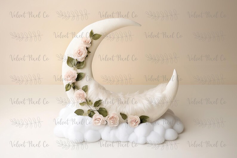 Newborn Digital Backdrop, Floral Moon Newborn Digital Background ...