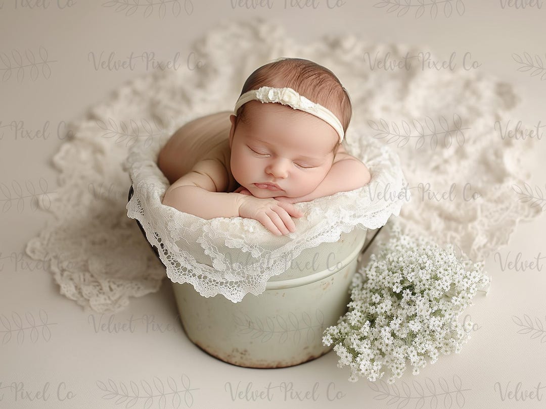 Digital Newborn Backdrop, Digital Backgrounds, Cream Vintage Bucket ...