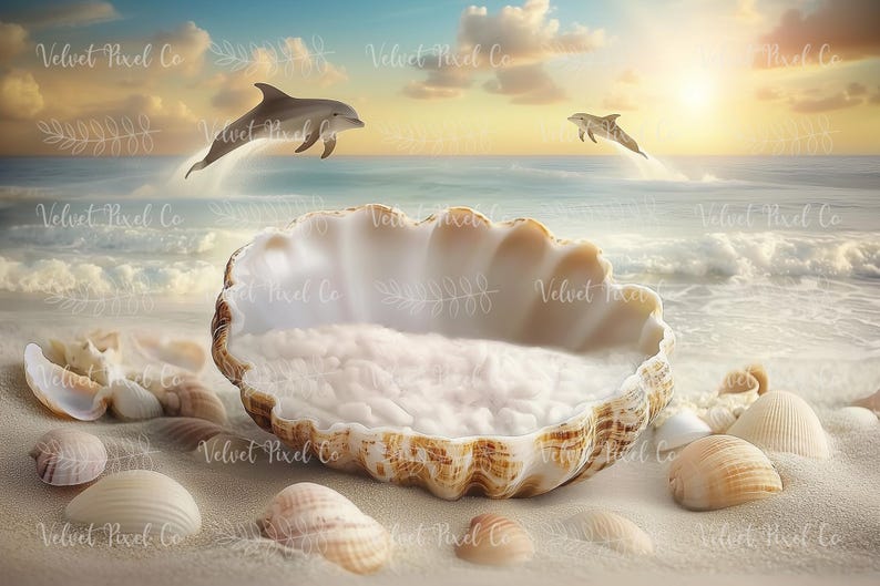 Newborn Digital Backdrop, Seashell Digital Background, Baby Shell Photo ...
