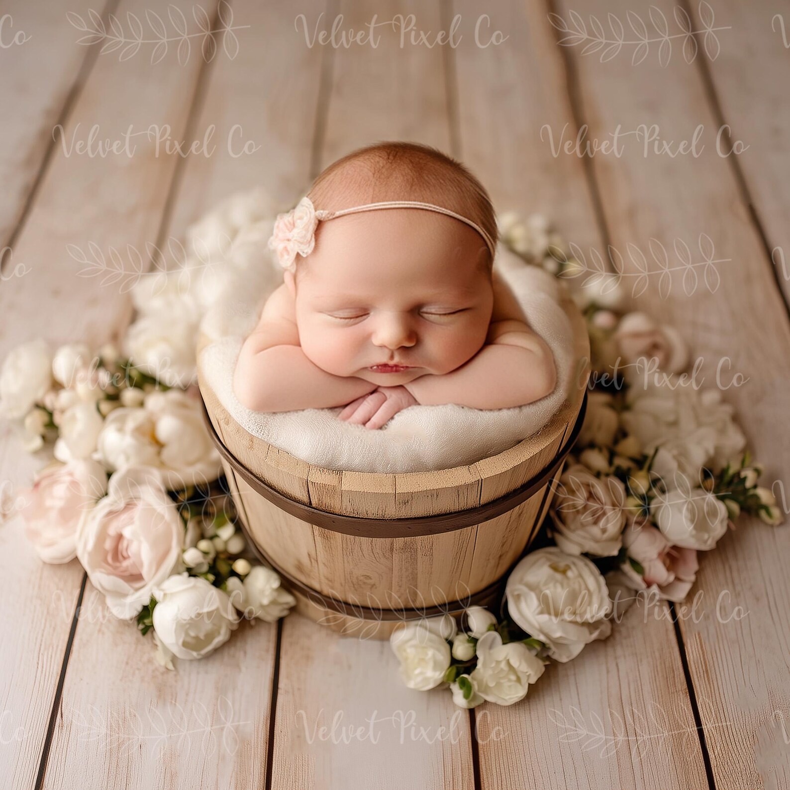 Newborn Digital Bucket Backdrop, Floral Newborn Photography Bucket ...