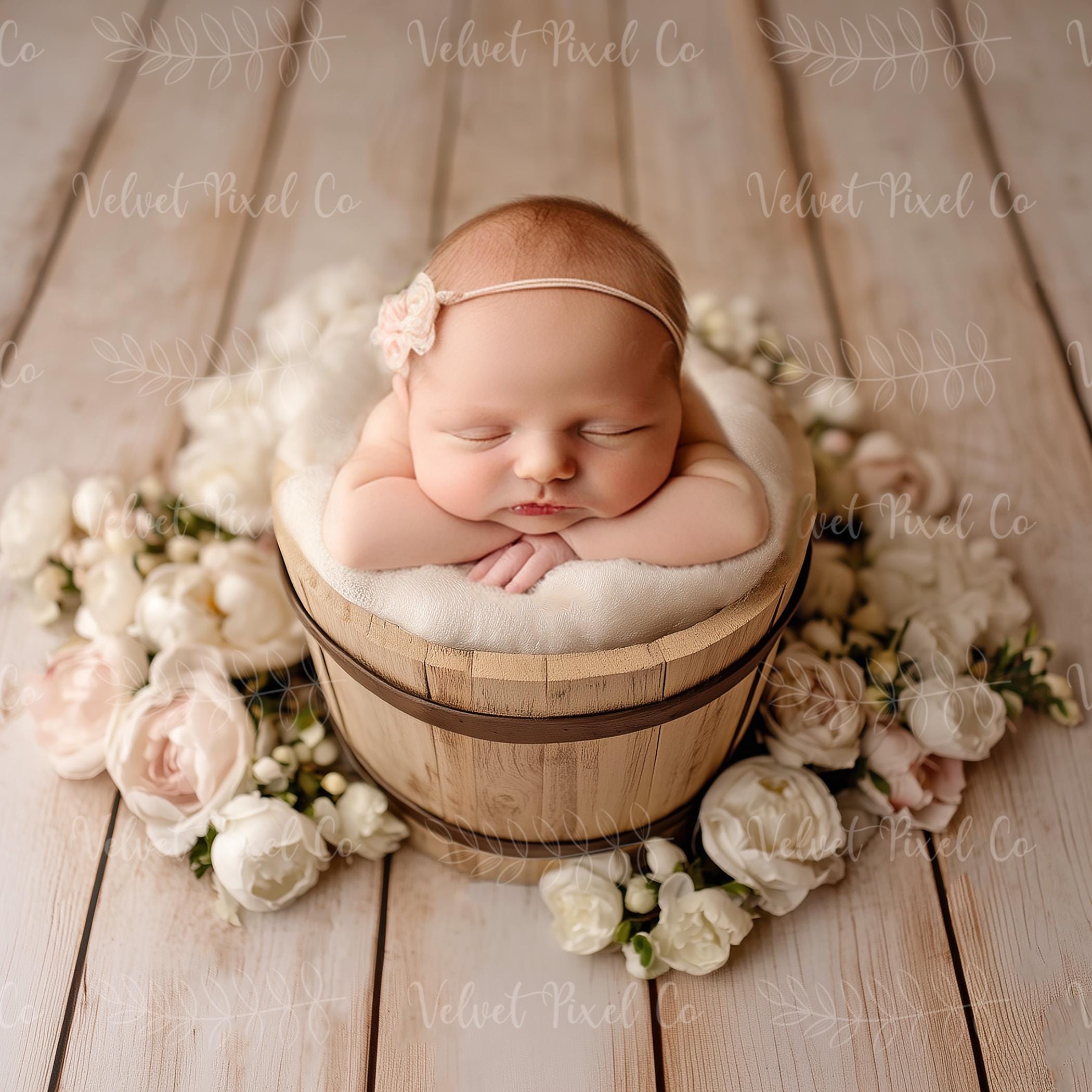 Newborn Digital Bucket Backdrop, Floral Newborn Photography Bucket ...