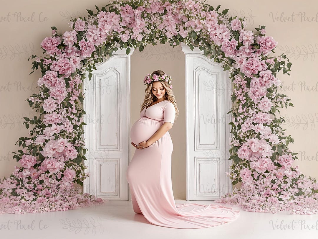 Digital Maternity Backdrop, Pink Floral Maternity Background, Composite ...