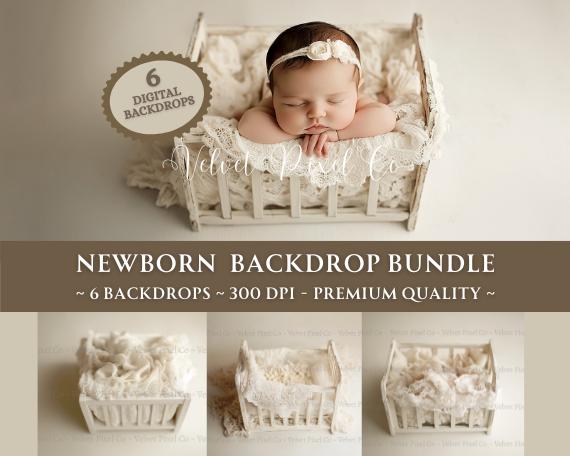 Digital Newborn Backdrop Bundle, White Vintage Bed Bundle, Newborn ...
