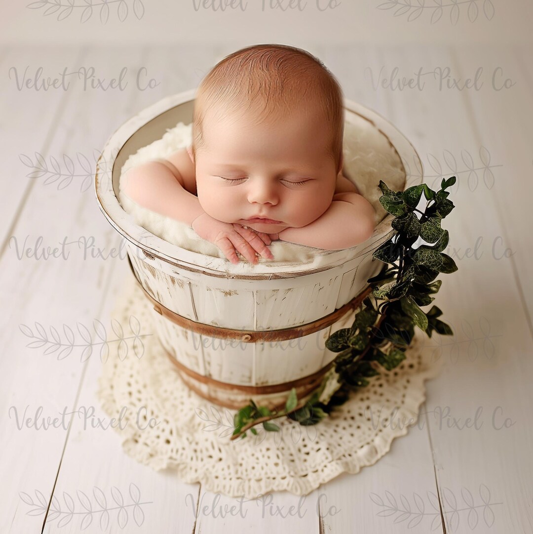 Digital Newborn Bucket Backdrop, Floral Newborn Photography Prop ...
