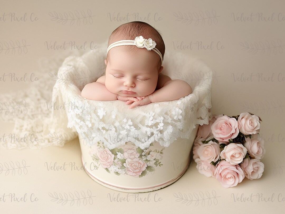 Digital Newborn Backdrop, Digital Backgrounds, Cream Vintage Bucket ...