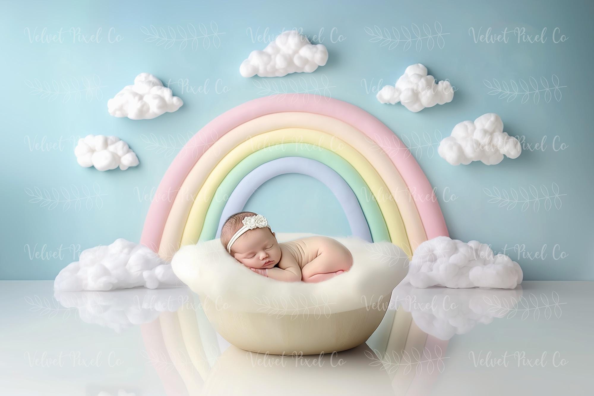Newborn Digital Backdrop, Rainbow Newborn Background, Rainbow Clouds ...