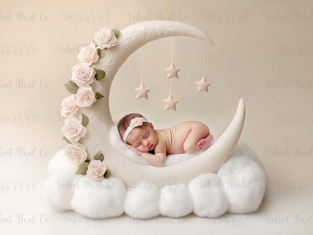 Newborn Digital Backdrop, Floral Moon Newborn Digital Background ...