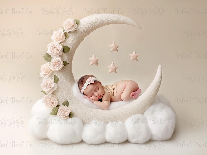 Newborn Digital Backdrop, Floral Moon Newborn Digital Background ...