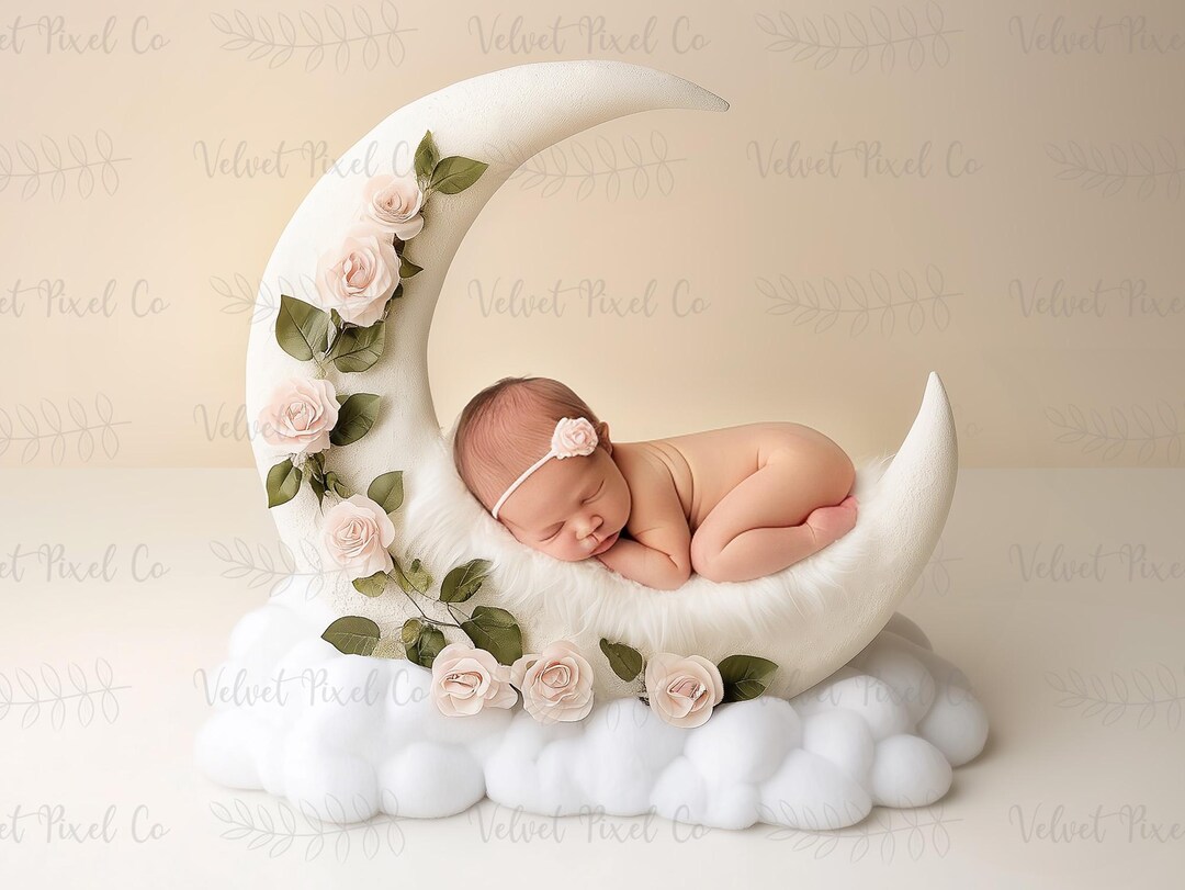 Newborn Digital Backdrop, Floral Moon Newborn Digital Background ...