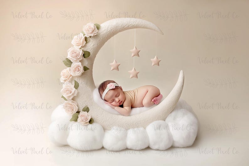Newborn Digital Backdrop, Floral Moon Newborn Digital Background ...