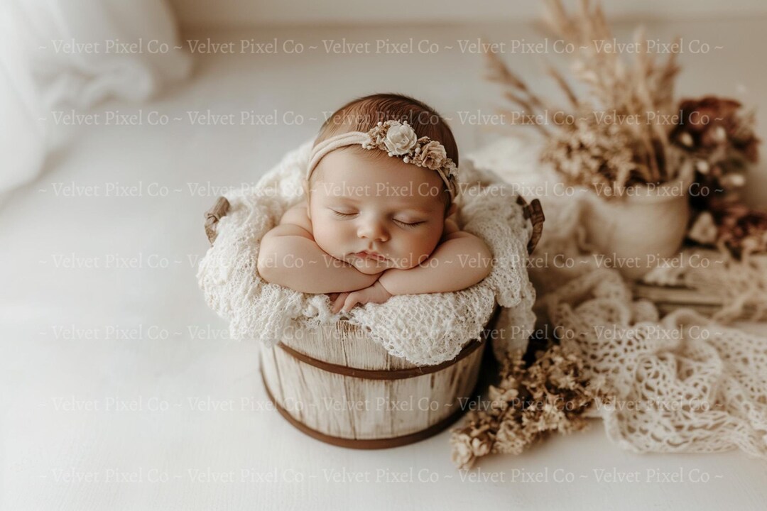 Digital Newborn Backdrop, Digital Backgrounds, Wooden Vintage Bucket ...