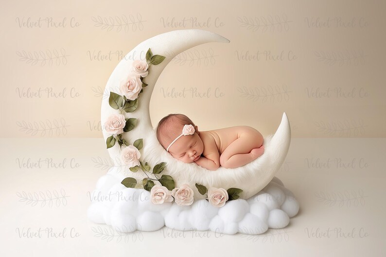 Newborn Digital Backdrop, Floral Moon Newborn Digital Background ...