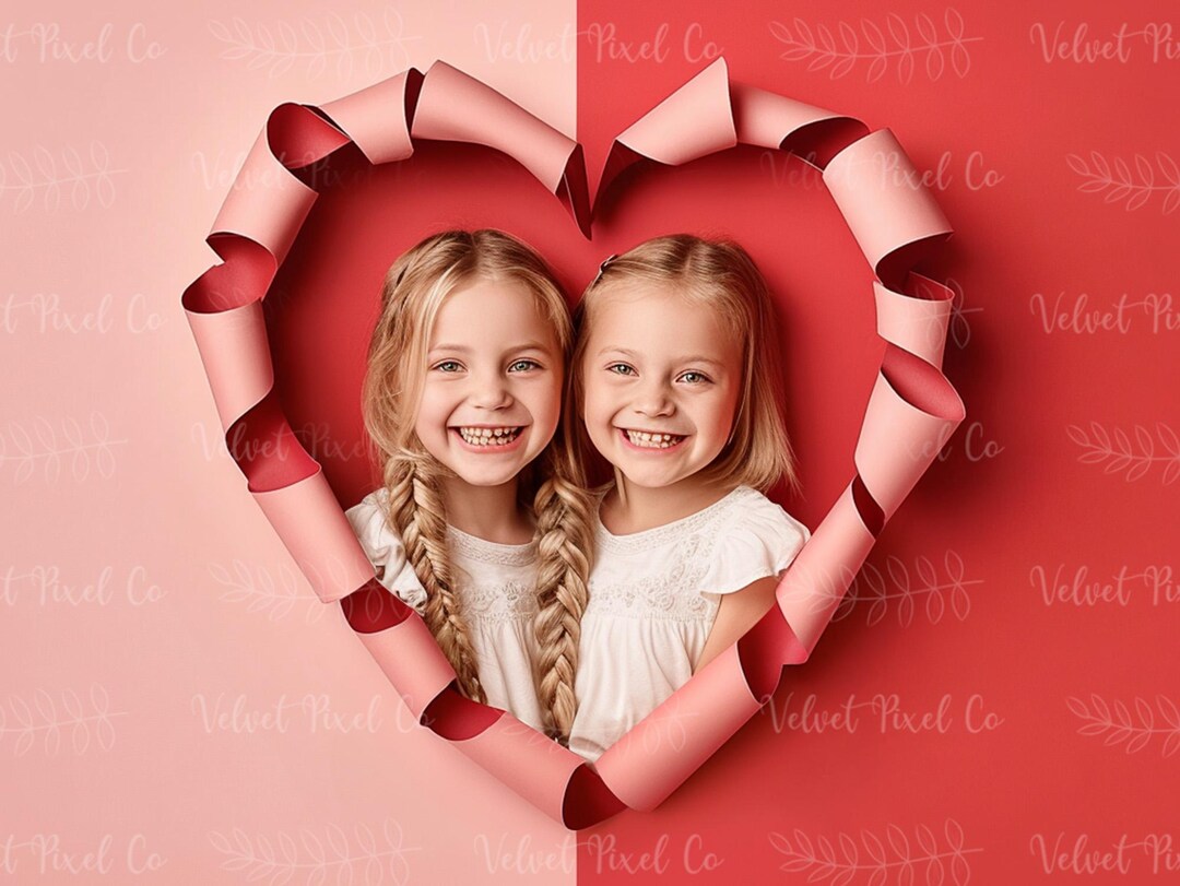 Red Paper Heart Cutout Digital Backdrop, Photoshop Overlay, Paper Heart ...
