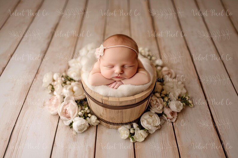 Newborn Digital Bucket Backdrop, Floral Newborn Photography Bucket ...