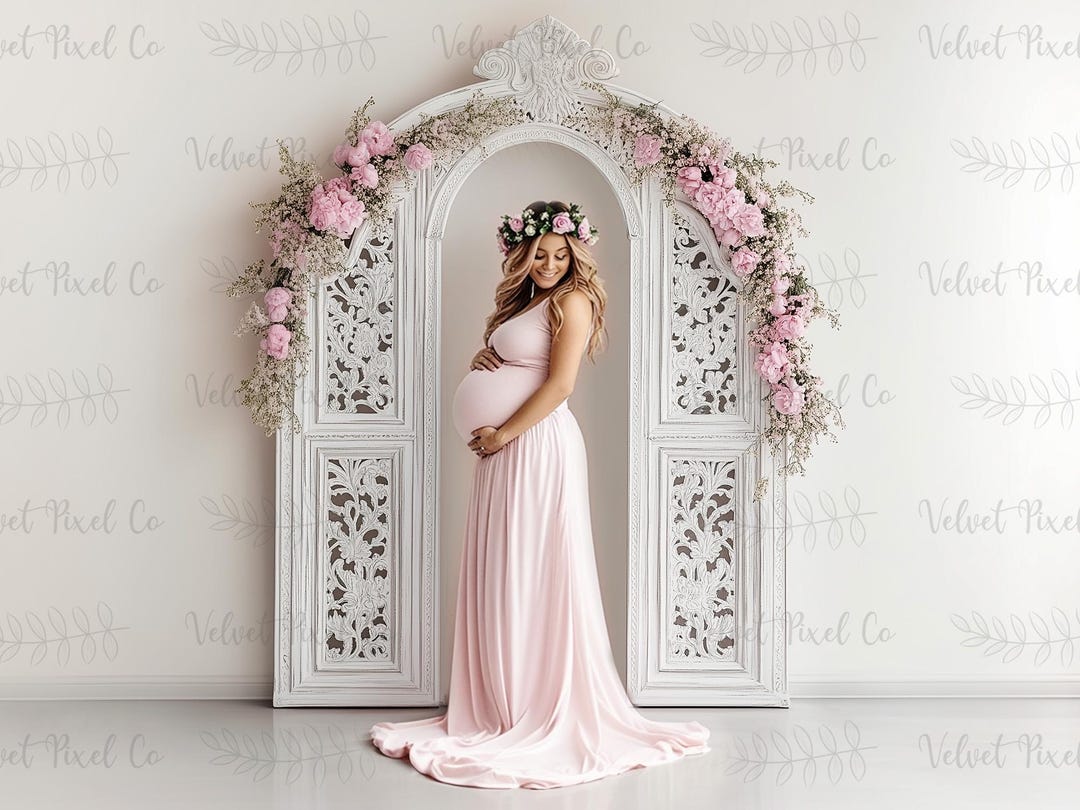 Digital Maternity Backdrop, Pink Floral Maternity Background, Composite ...