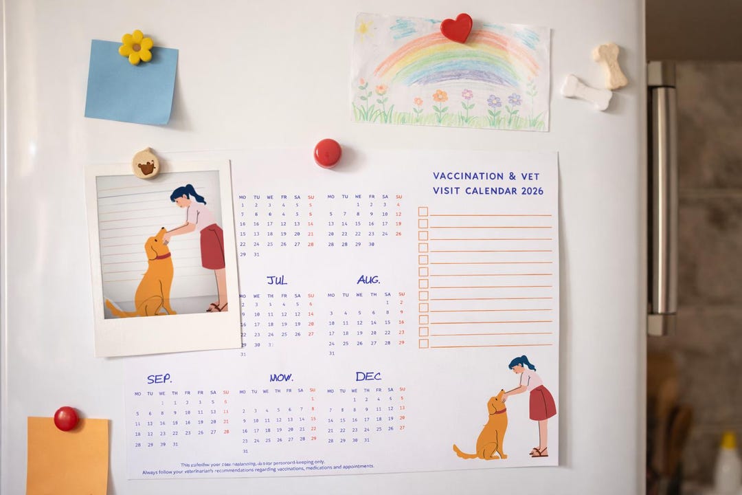 Dog Vaccination & Vet Visit Calendar 2026 — Printable PDF — Yearly Pet ...