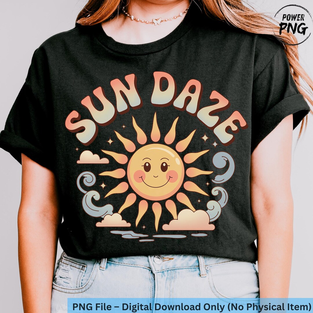 Sun Daze PNG for Sublimation, Retro Groovy Summer PNG, Smiley Sun PNG ...
