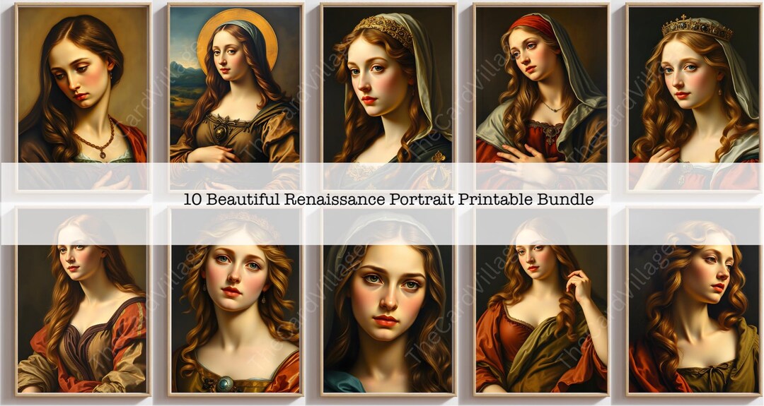 Beautiful Renaissance Portrait Printable Bundle of 10 Posters ...
