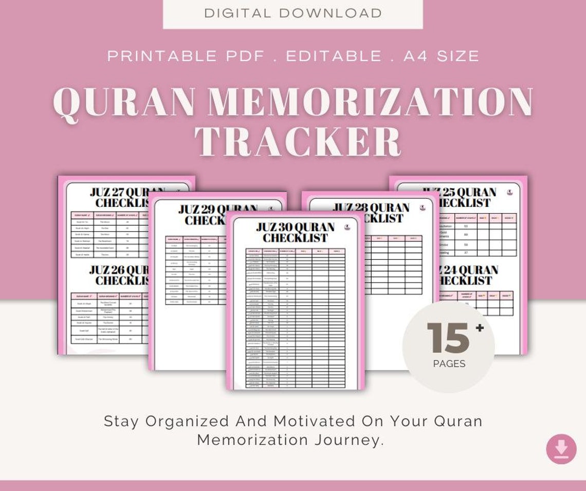 Editable Online Printable Quran Memorization Tracker, Hifz Log, Surah ...
