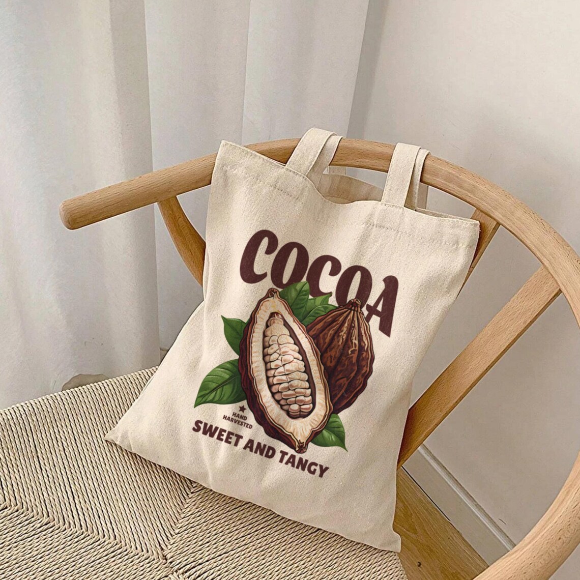 Cocoa Bean Tote Bag | Botanical Chocolate Lover Gift | Reusable Farmers ...