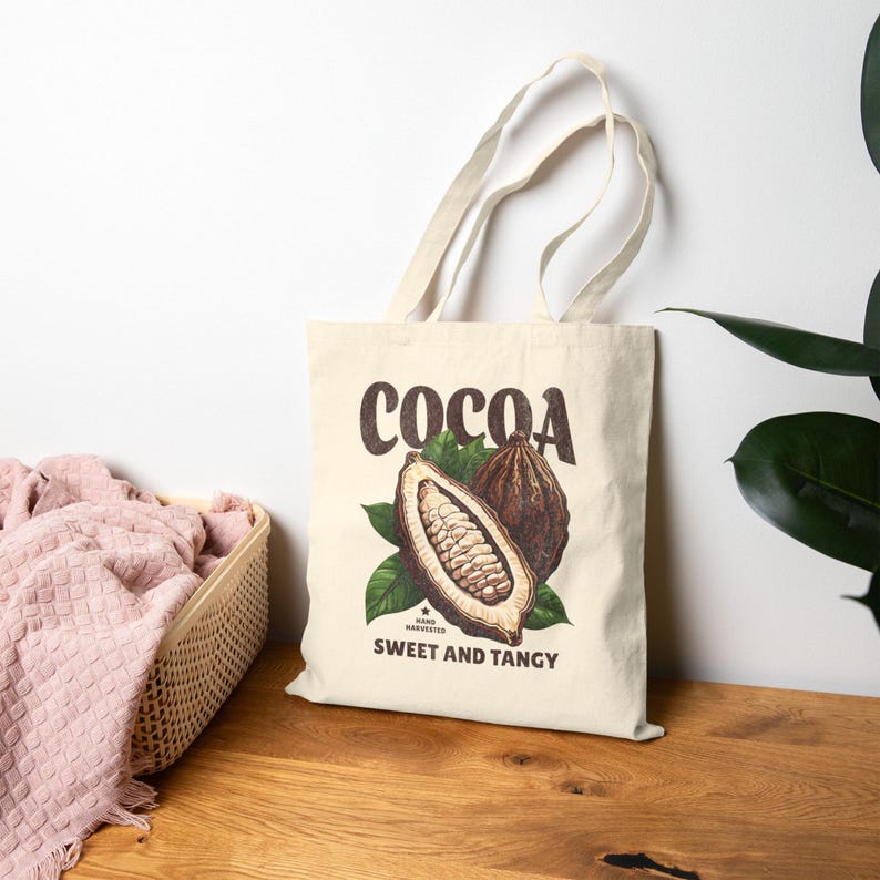 Cocoa Bean Tote Bag | Botanical Chocolate Lover Gift | Reusable Farmers ...