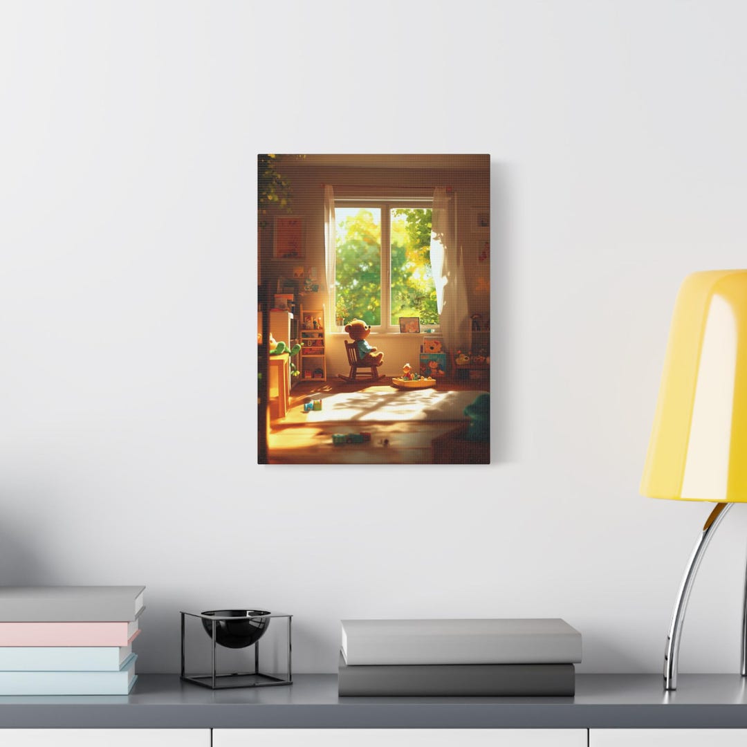 Teddy Bear Nursery Canvas - Rocking Chair Illustration - Toys and Light ...
