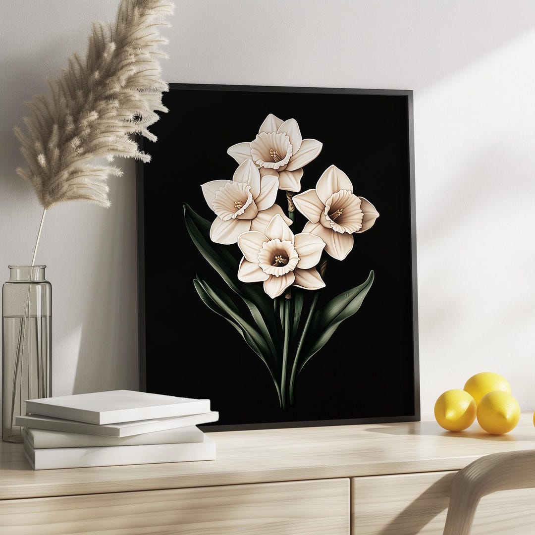 Minimalist Daffodil Poster, Matte Botanical Illustration Style Print ...