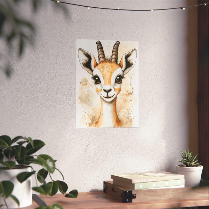 Cute Baby Gazelle Portrait Poster, Adorable Nursery Painting Style ...