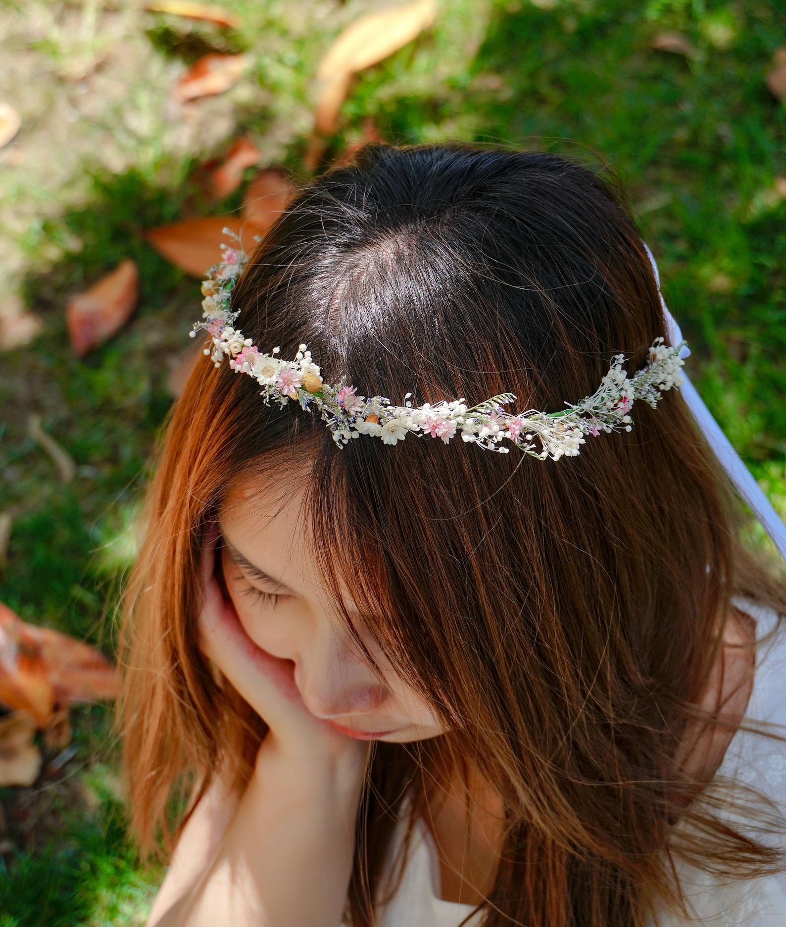 Romantic Lovergrass Dried Flowers Bride Crown, Adjustable Baby's Flower ...