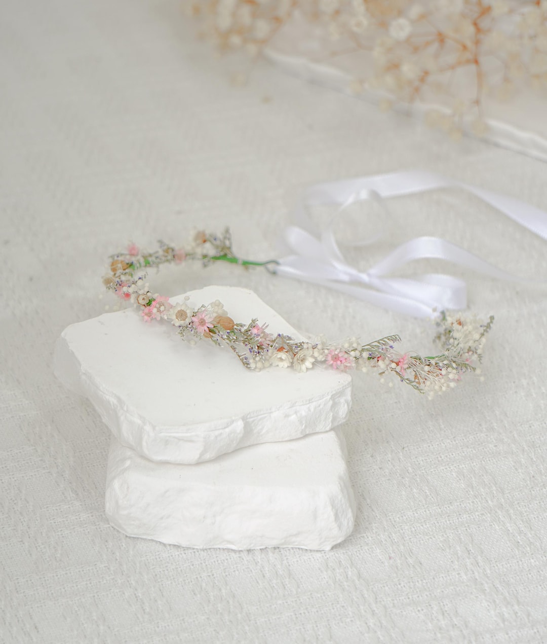 Romantic Lovergrass Dried Flowers Bride Crown, Adjustable Baby's Flower ...