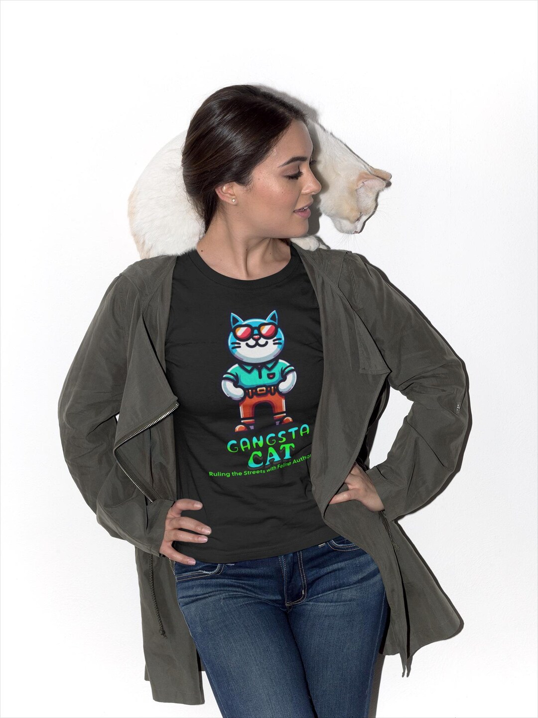 Gangster Cat Tee, Funny Cat Shirt, Cool Cat Tshirt, Hip Cat Top, Urban ...