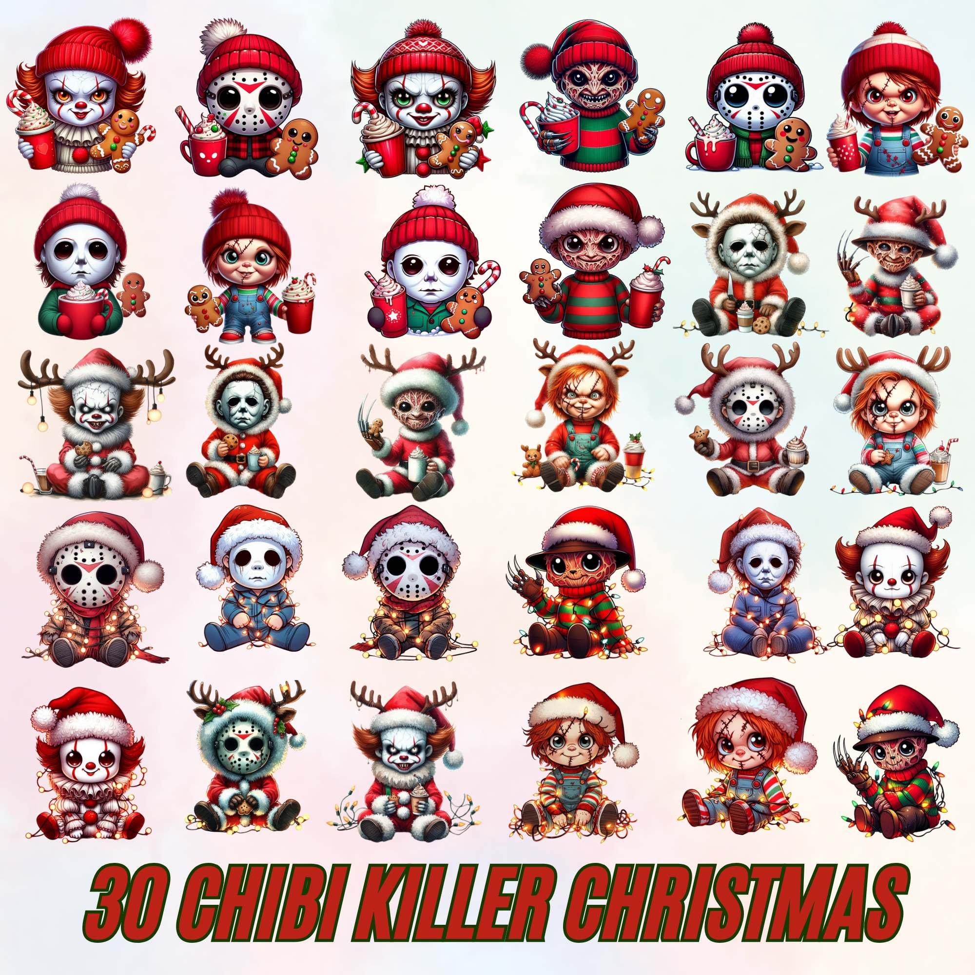 Chibi Killer Christmas PNG Bundle, Cute Horror Characters Holiday ...