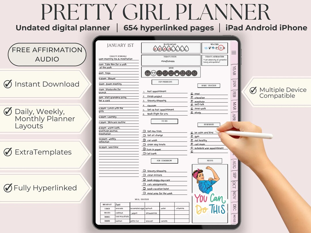 PRETTY GIRL Monthly Planner Etsy Digital Planner Goodnotes Template ...