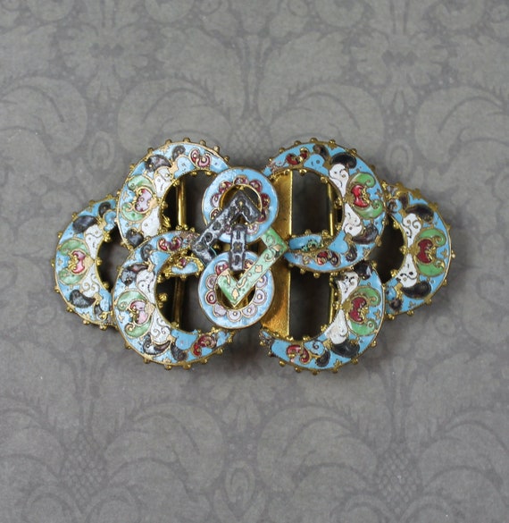 Antique Victorian Enameled Red, White, Blue and Green… - Gem