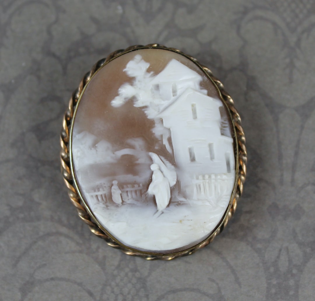 Antique Victorian Rebecca at the Well Hand Carved Shell Cameo Golden ...