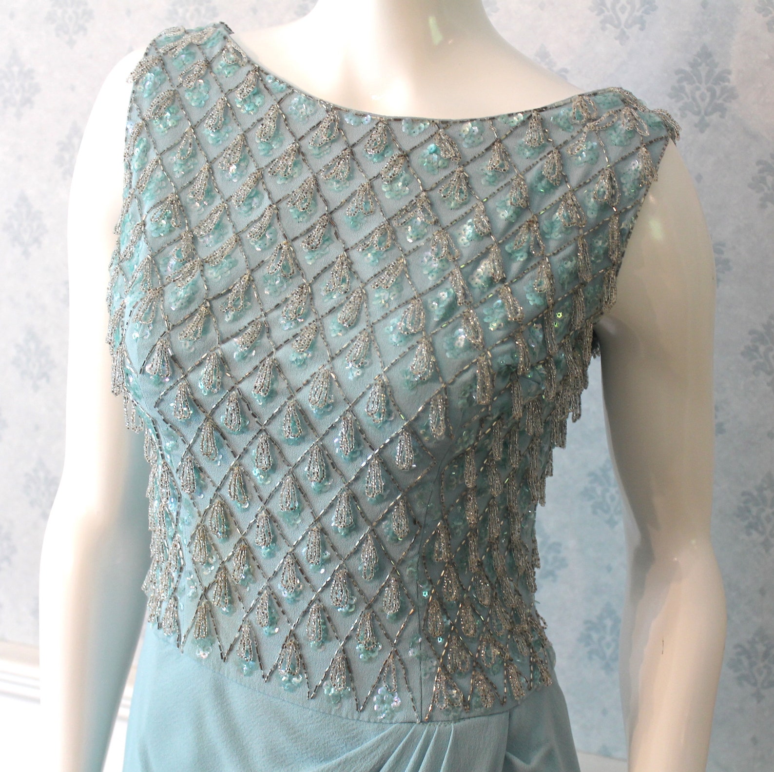 Vintage Mr. Frank Designer Baby Blue and Silver Beaded and - Etsy