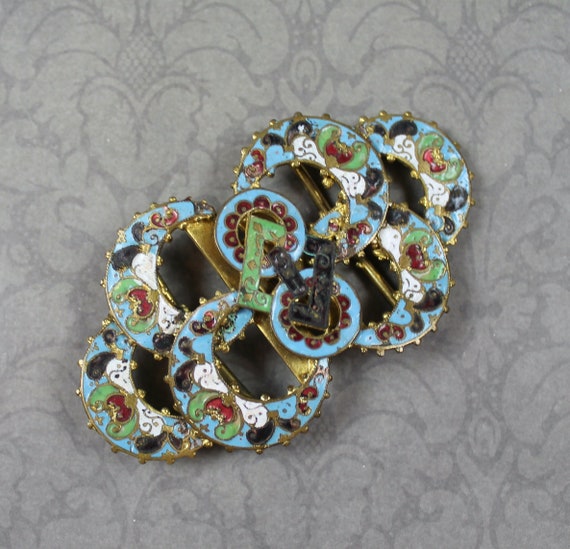 Antique Victorian Enameled Red, White, Blue and Green… - Gem