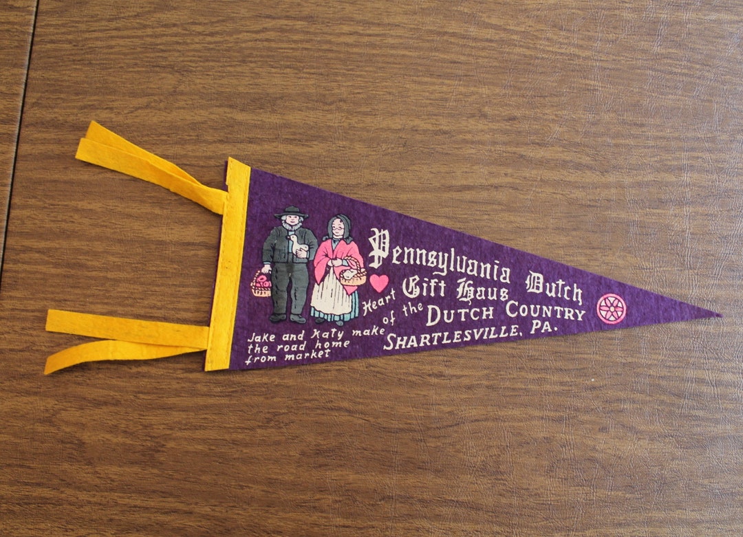 Vintage Purple Felt Pennsylvania Dutch Country Souvenir Pennant or Flag ...