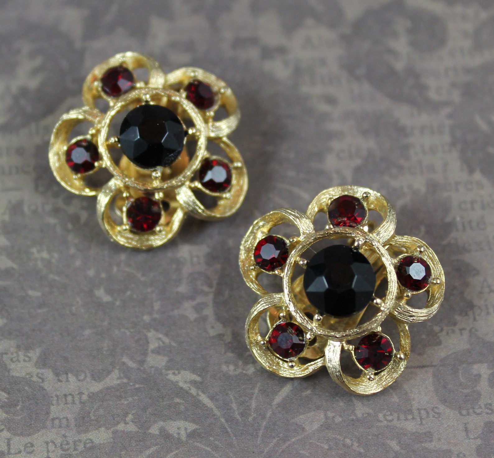 Vintage Ruby Red and Brushed Gold Round Loop Clip on Earrings - Etsy