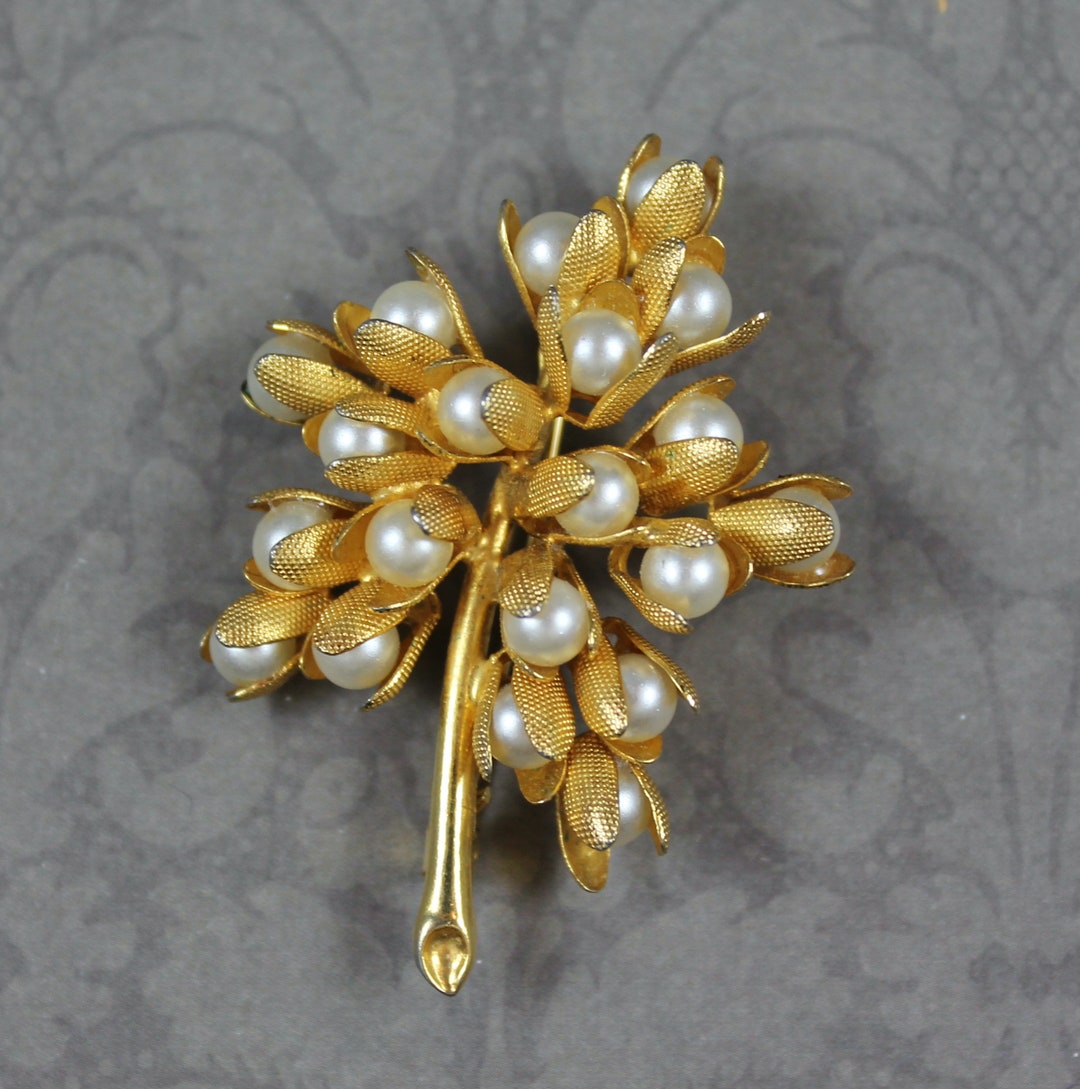 Vintage Made in Austria Faux Pearl Textured Gold Tone Branch Brooch - Etsy