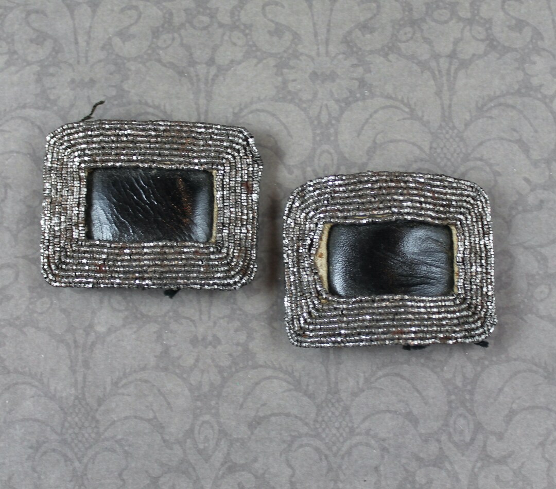 Pair of Antique Victorian Cut Steel Beaded Buckles With Black Fabric ...