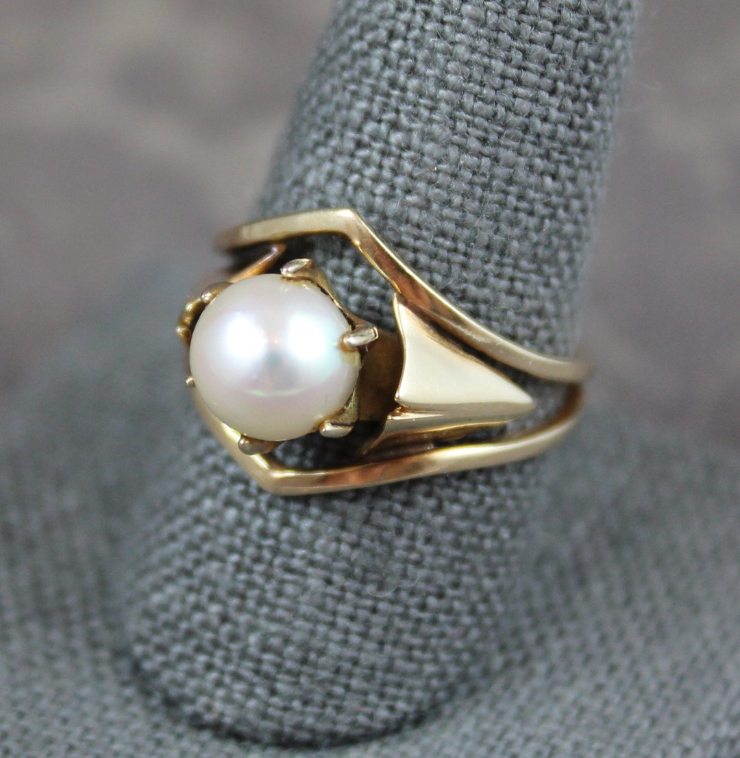 Vintage Vincent Ferrini Designer 14K Yellow Gold and Pearl Ring - Etsy