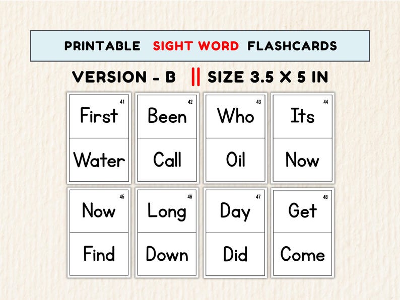 110 Sight Word Flashcards Printable Fry Words Kindergarten 1st Grade ...